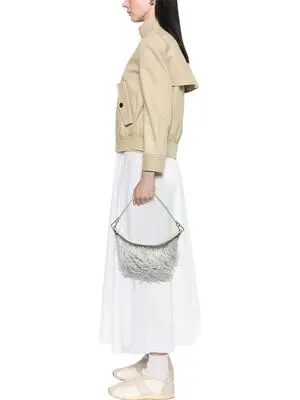 Loewe Small Leather Fringe Luna Hobo Bag - White
