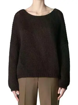ROBERTO COLLINA Chunky Knit Boat Neck Sweater - Brown