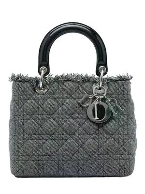 Dior Medium Tweed Cannage Lady Satchel - Grey