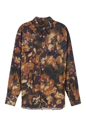 ON ME THE SHIRT Floral-pattern Pointed-collar Shirt - Brown
