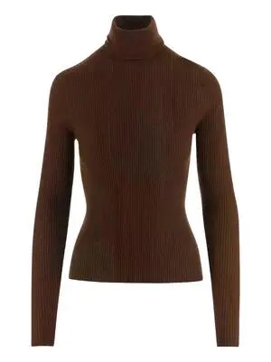 OLIVER LATTUGHI Ribbed Knit Roll Neck Sweater - Brown