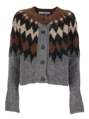 TELA Argyle Knit Cardigan - Grey