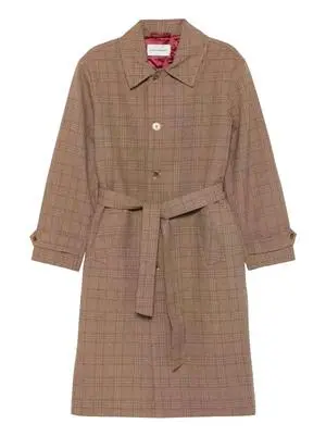 Drole De Monsieur Checked Belted Trench Coat - Brown