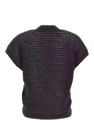 Eleventy Sleeveless Openwork-knit V-neck Cardigan - Grey