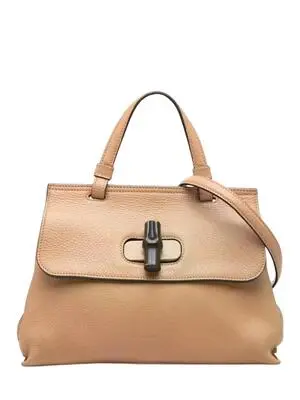 Gucci Calfskin Bamboo Satchel - Neutrals