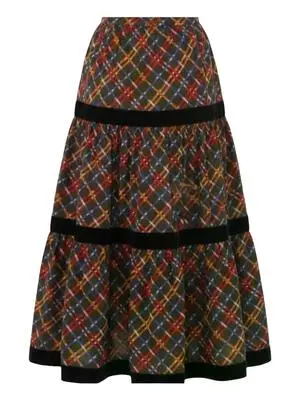 SAINT LAURENT Saint Laurent 1983 Tiered Checked Midi Skirt