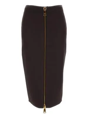 Elisabetta Franchi Elisabetta Franchi Knit Midi Skirt With Zipper Detail Marrone