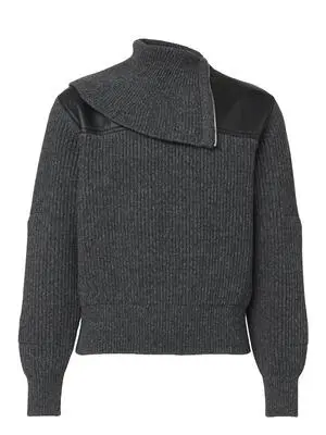 Bottega Veneta Leather-trimmed Wool And Cashmere Ribbed Sweater - Grey