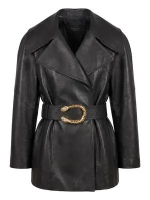 Gucci Leather Trench Coat With Belt - Black