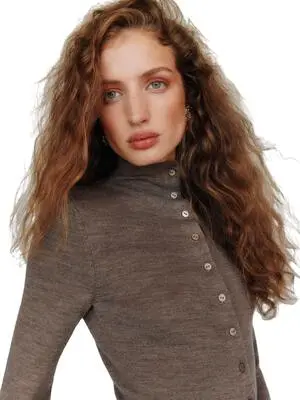 REFORMATION Marissa Regenerative Mock Neck Merino Cardigan - Brown