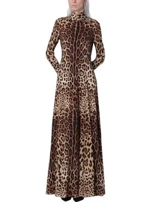 Dolce & Gabbana Long Leopard-print Silk Blend Dress - Brown