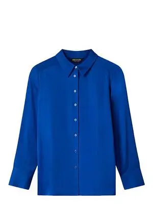 Whistles Long-sleeved Collared Satin Shirt - Blue