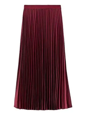 Whistles Pleated Satin Midi Skirt - Burgundy