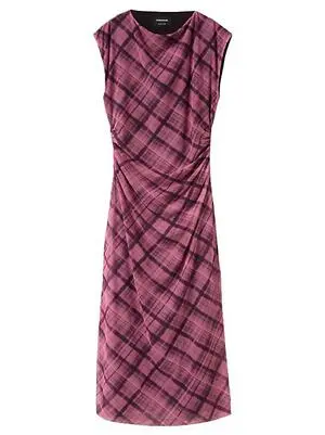 Whistles Twist-check Stretch-mesh Midi Dress - Pink/multi