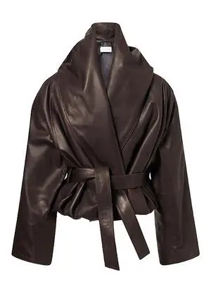 Magda Butrym Belted Leather Jacket - Brown