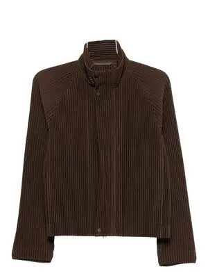 Issey Miyake Pleated Zip-up Cardigan - Brown