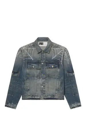 SP5DER Embellished Denim Jacket - Blue