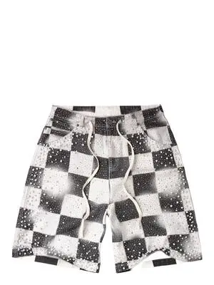 VALE FOREVER Checkerboard Embellished Denim Shorts - Multicolor