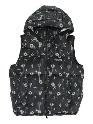 PURPLE BRAND Printed Corduroy Puffer Vest - Black