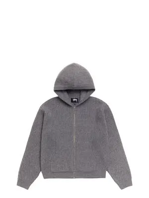 StÜssy Waffle Cashmere Zip Hood Sweater - Grey