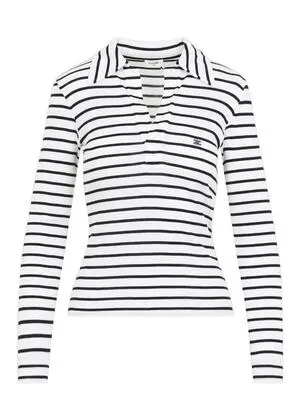 Celine CELINE Long Sleeve Striped Polo Top White