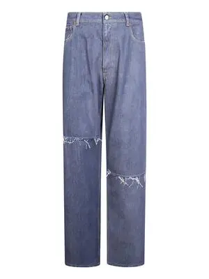 MAISON MARGIELA Five-pocket Cotton Pants With Knee Slits - Blu