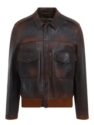 GOLDEN GOOSE 100% Cow Leather Bomber Jacket - Brown