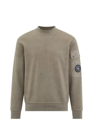 C.P. COMPANY Fleece Crewneck Sweatshirt With Sleeve Pocket - Fallen Rock