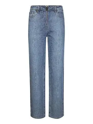 SELF-PORTRAIT Croc Effect Straight Leg Jeans - Blu