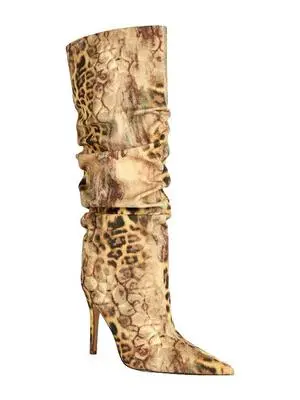 AZALEA WANG Leopard Print Knee High Stiletto Boots - Brown Multi