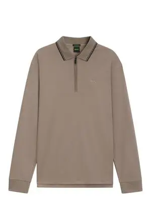 BOSS Interlock Cotton Polo Shirt With Striped Collar - Light Green