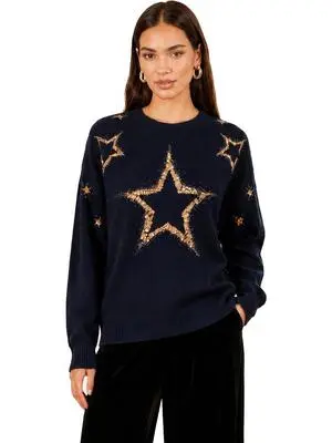 YUMI Star Sequin Relaxed Jumper - Navy