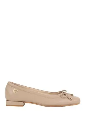 CAVALINHO Pebbled Leather Ballet Flats With Bow Detail - Beige