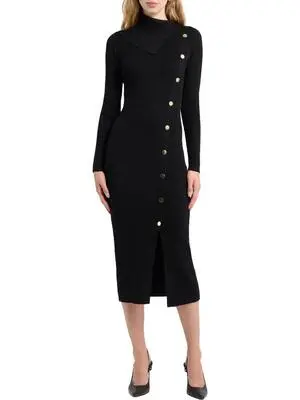ANNE KLEIN Anne Klein Ribbed Button Detail Midi Dress