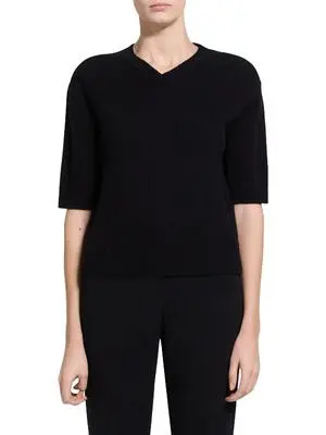 Theory Cropped Cashmere V-neck Sweater - Black