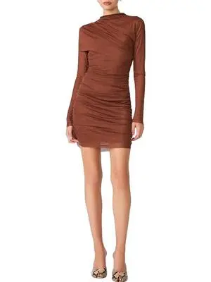 Steve Madden Catrina Ruched Mockneck Minidress - Cinnamon