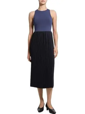 Theory Plissé Satin Tank Dress - Carbon Grey