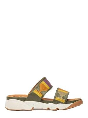 CLARA BARCELO Embroidered Dual Strap Sandals - Army