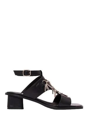 CLARA BARCELO Leather Knot Detailing Square Toe Block Heel Sandals - Black