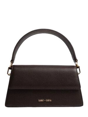 SAINT + SOFIA Lennox Half Flap Bag In Grained Leather - Chocolate