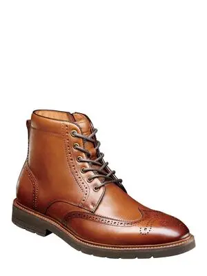 Florsheim Redford Leather Wingtip Lace-up Boot - Cognac