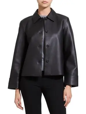 Theory Boxy Leather Jacket - Black - 001