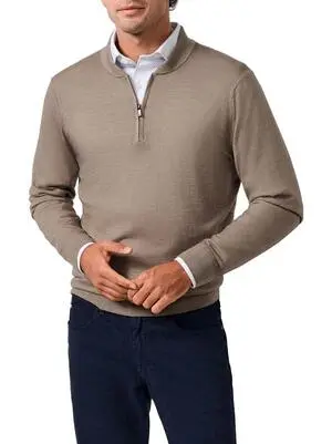 David Donahue Wool Blend Quarter Zip Sweater - Latte