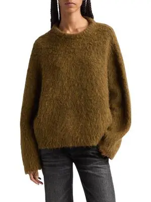 R13 Oversized Grunge Alpaca Wool Blend Sweater - Heather Olive Green