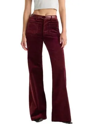 Good American High Waist Wide Leg Palazzo Velvet Jeans - Berry Noir