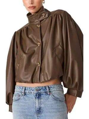Steve Madden Faux Leather Cropped Bomber Jacket With Balloon Sleeves - Coco