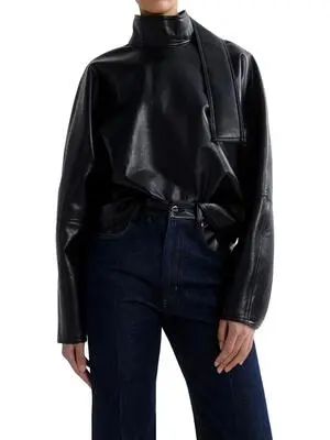 AGOLDE Kembra Recycled Leather Top With Scarf Detail - Detox Black