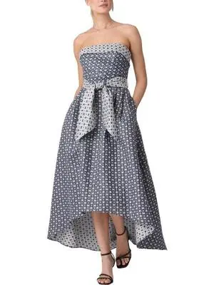 Shoshanna Trinity Jacquard Ellison Gown - Silver/indigo