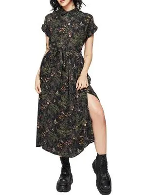 DISTURBIA Wither Fern Print Midi Shirt Dress - Green