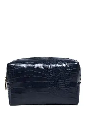 URBAN ESSENTIALS Croc Effect Cosmetic & Travel Organizer Pouch With Gold Hardware - Navy